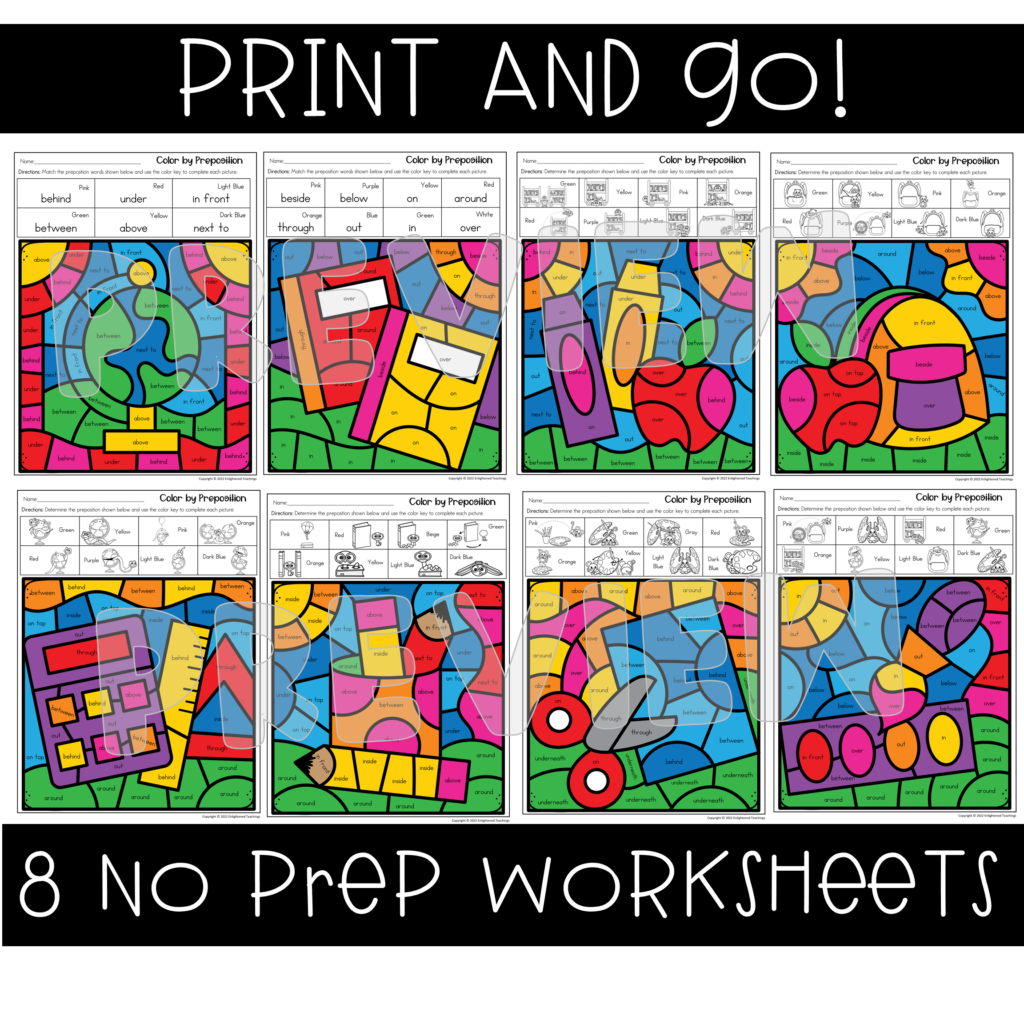 School Preposition Color by Code NO PREP School Preposition Coloring ...