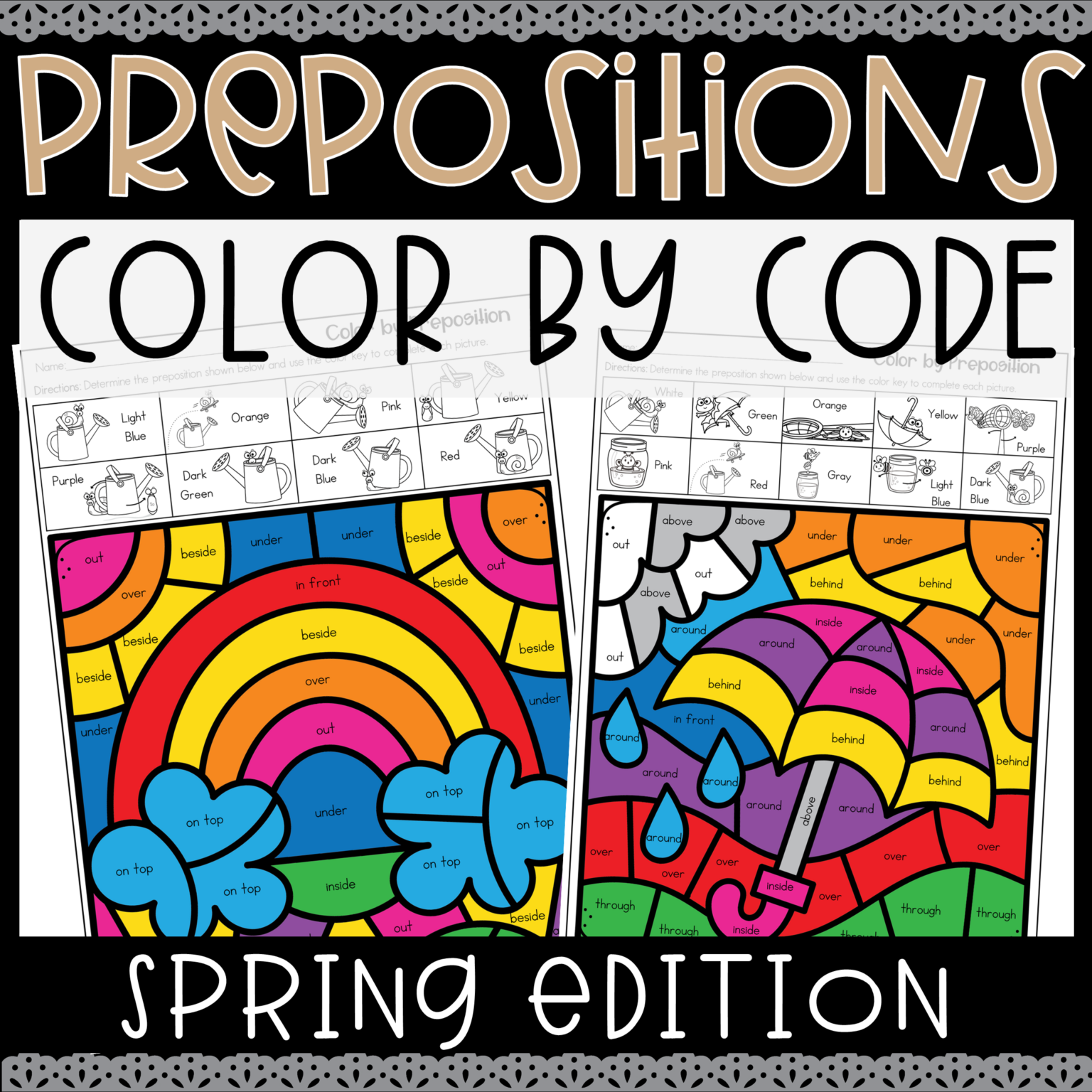 Spring Preposition Color by Code NO PREP Spring Preposition Coloring ...