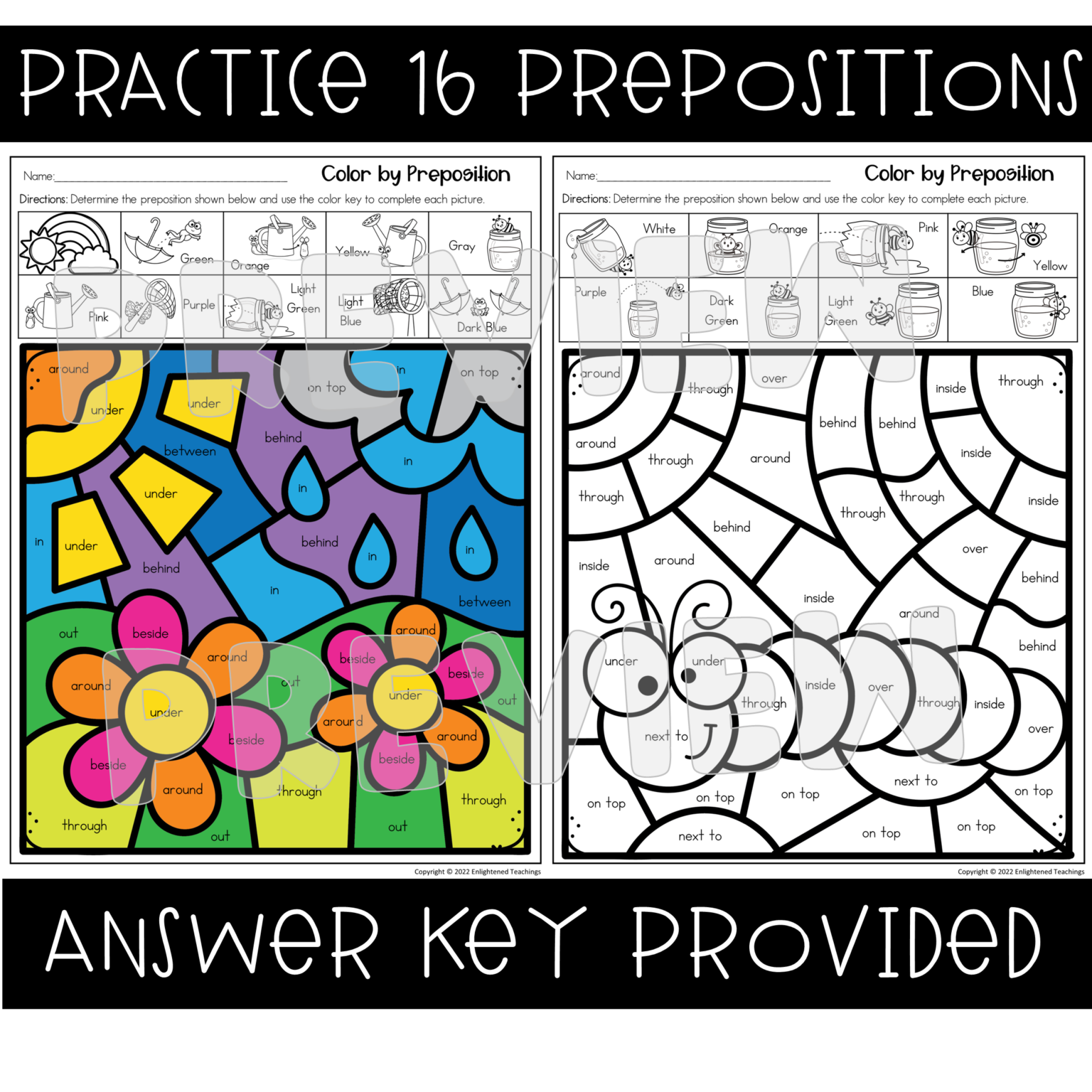 Spring Preposition Color by Code NO PREP Spring Preposition Coloring ...