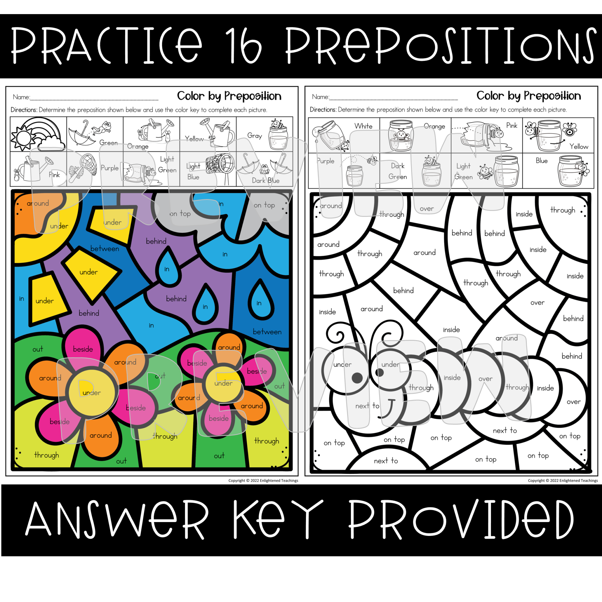 Spring Preposition Color by Code NO PREP Spring Preposition Coloring ...