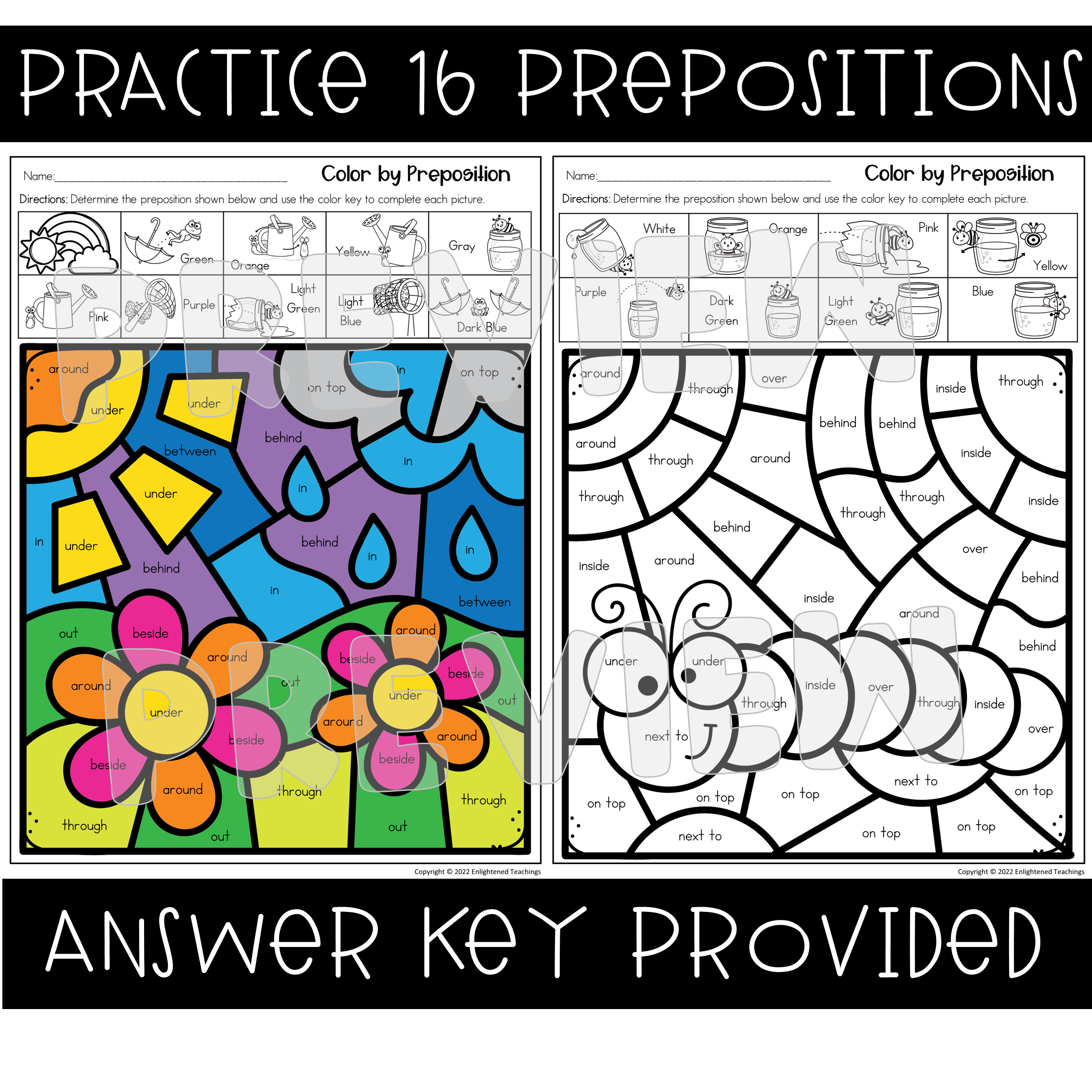 Spring Preposition Color by Code NO PREP Spring Preposition Coloring ...