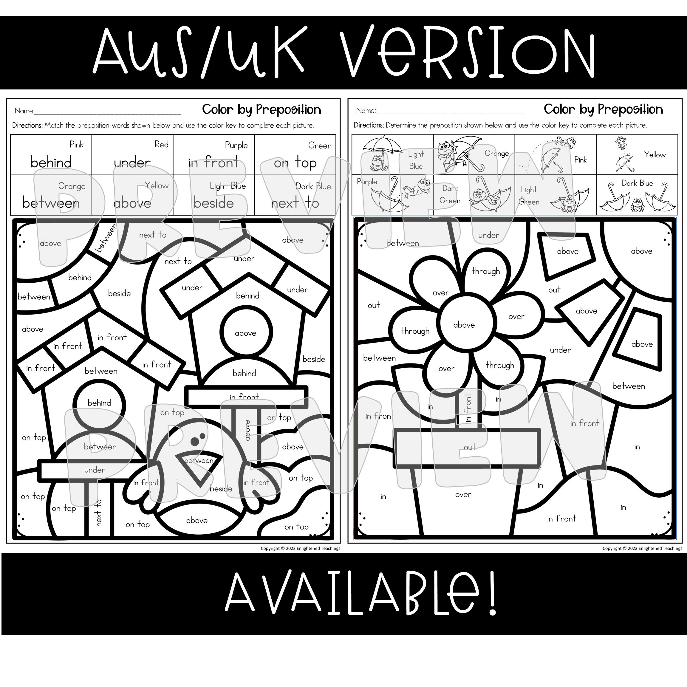 Spring Preposition Color by Code NO PREP Spring Preposition Coloring ...