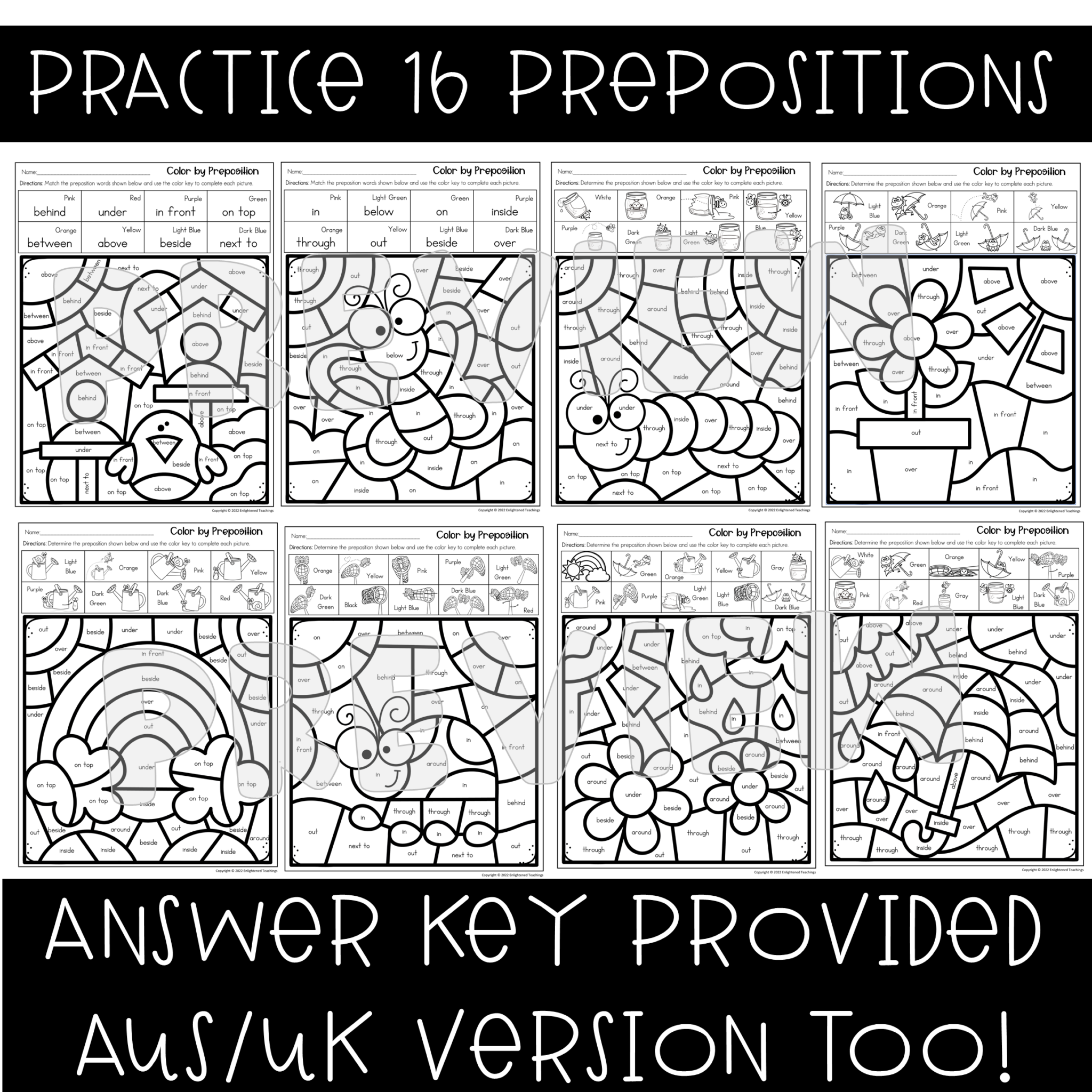 Spring Preposition Color by Code NO PREP Spring Preposition Coloring ...