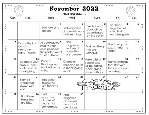 Homework Calendar Editable November 2022 PK K Free | Made By Teachers