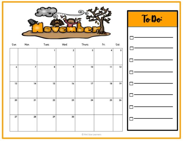 Homework Calendar Editable November 2022 PK K Free - Made By Teachers