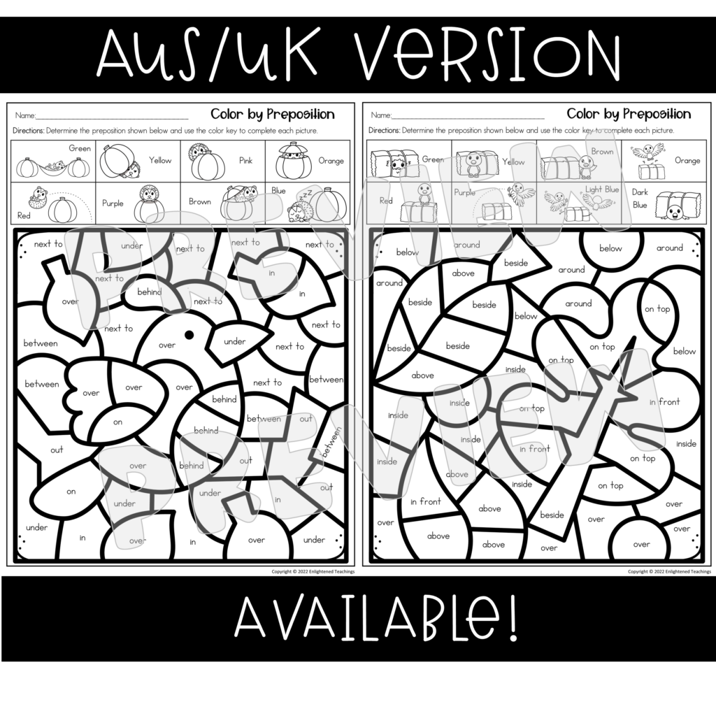 Preposition Color by Code NO PREP Preposition Coloring Worksheets ...