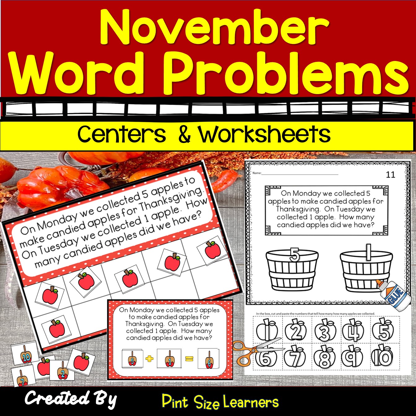 Thanksgiving Addition Word Problems | Centers | Worksheets | K 1 | Made ...