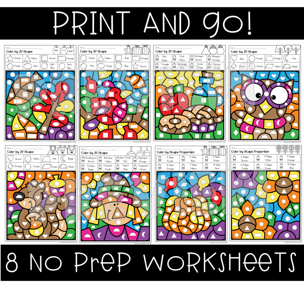 Fall 2D Shapes Color by Shape NO PREP Fall Shape Properties | Made By ...