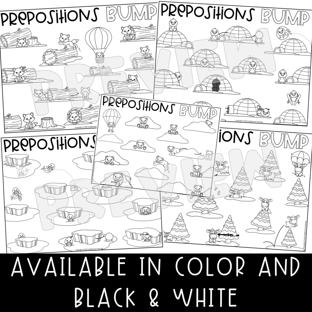 Winter Preposition BUMP Game - Positional Words BUMP - Arctic Animal ...