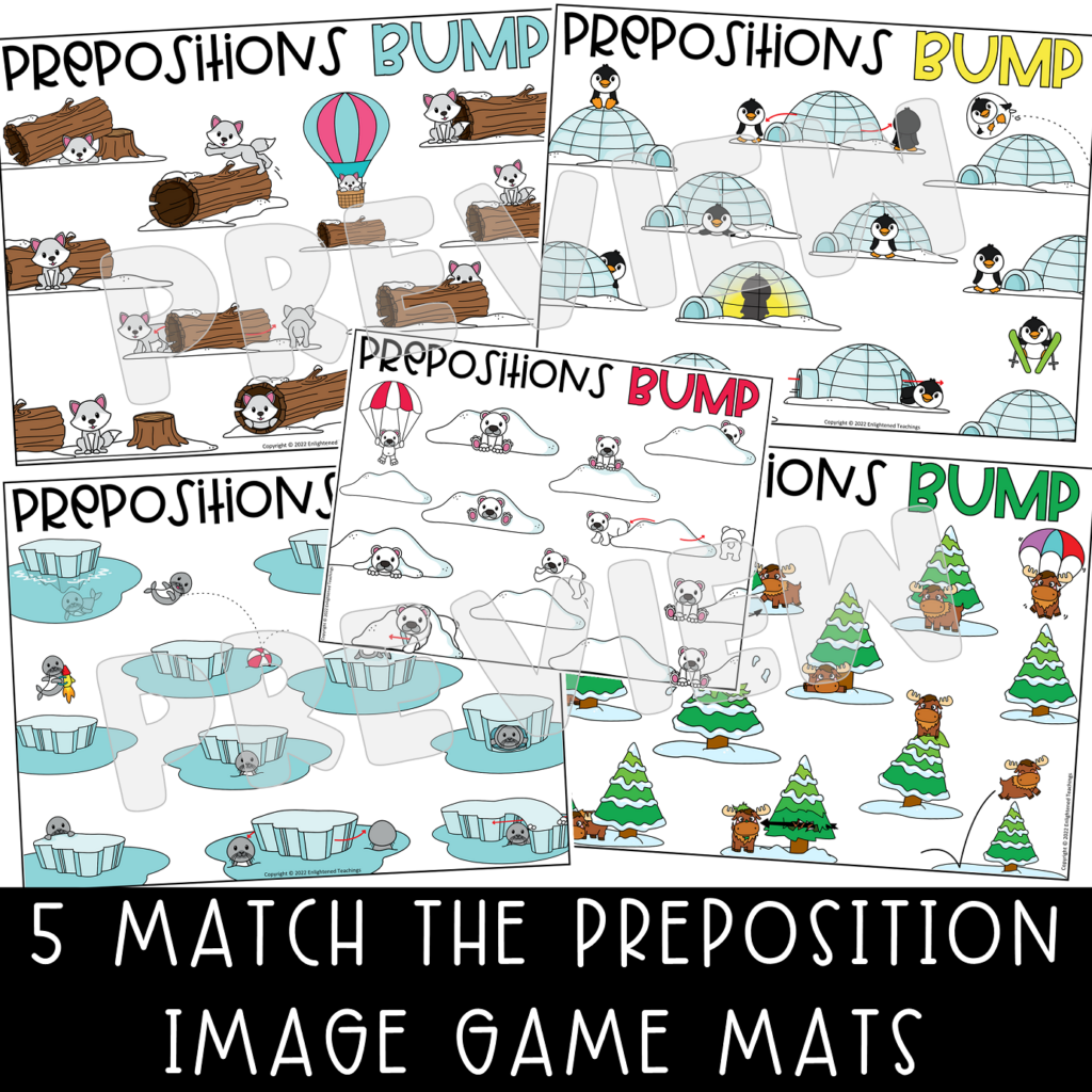 Winter Preposition BUMP Game - Positional Words BUMP - Arctic Animal ...