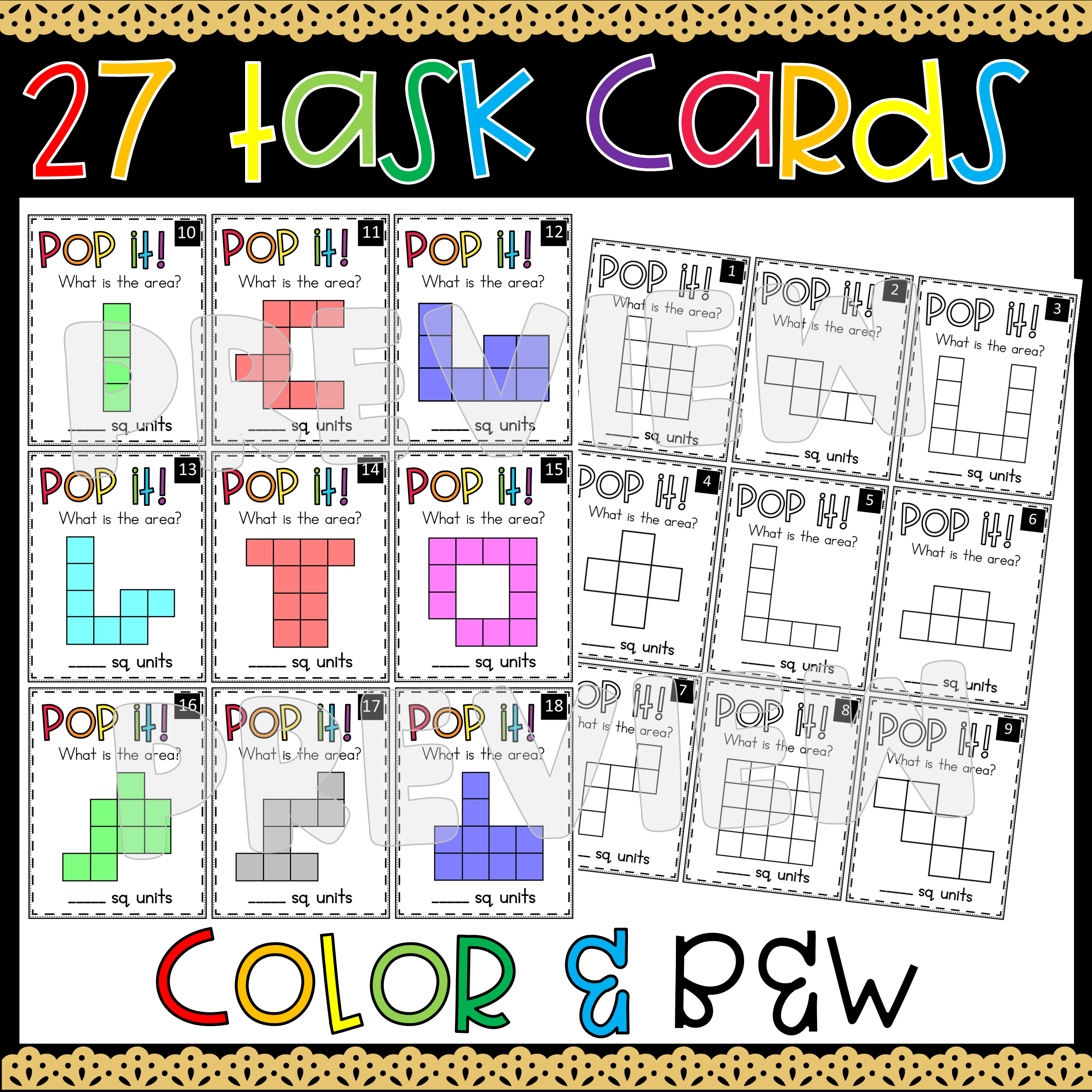 POP IT Bubble POP Area in Square Units Task Cards and Worksheets | Made ...