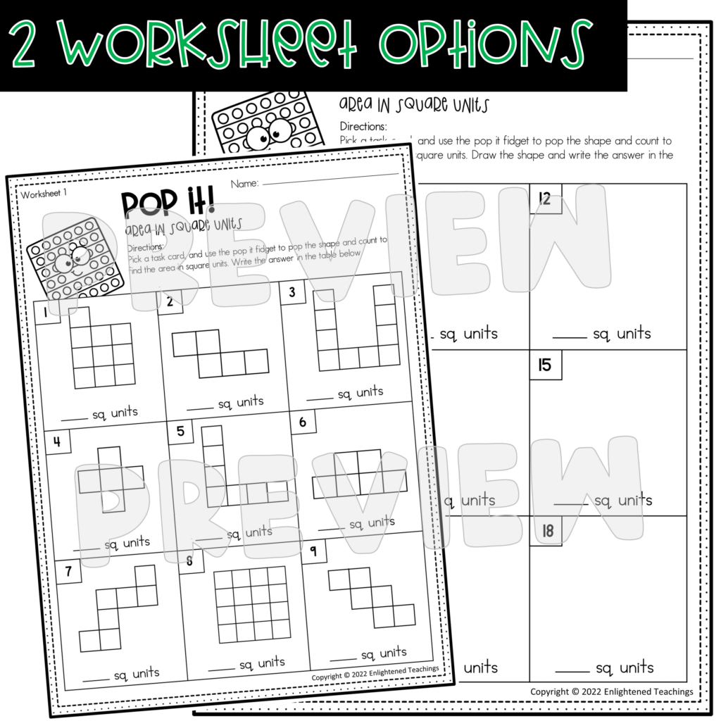 POP IT Bubble POP Area in Square Units Task Cards and Worksheets | Made ...