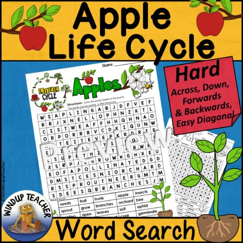 Apple Life Cycle Word Search HARD Puzzle | Made By Teachers