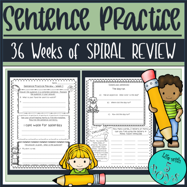 Writing Sentence Practice Spiral Review | Made By Teachers