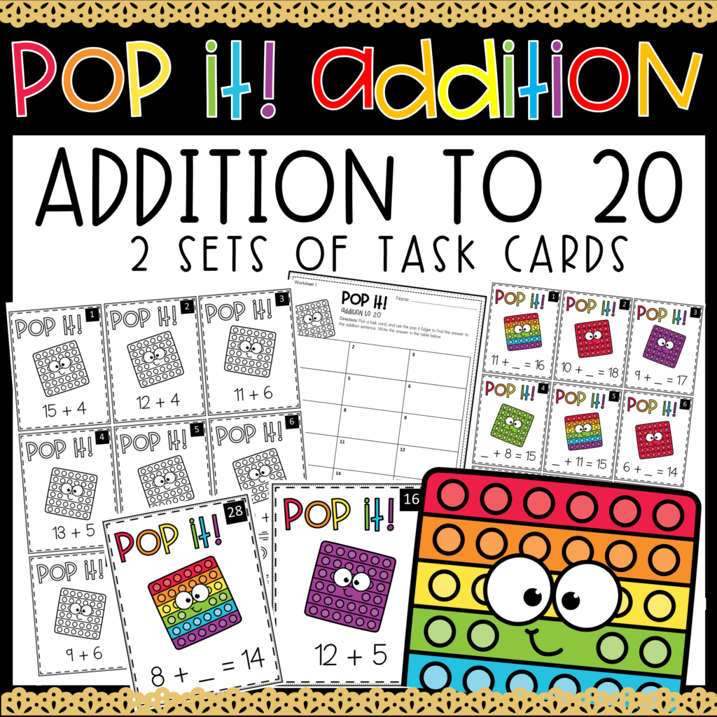 POP IT | Bubble POP Addition to 20 Task Cards & Worksheets | Math ...