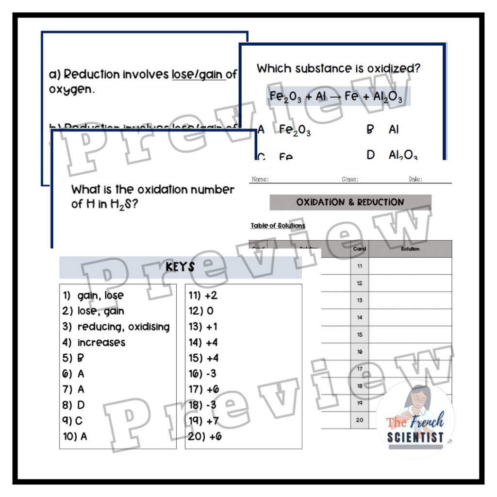 CHEMISTRY REDOX Oxidation & Reduction - 40 Task Cards Activity ...