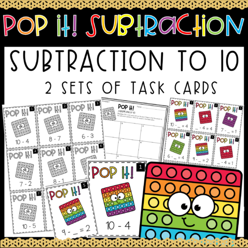 POP IT | Bubble POP Subtraction to 10 Task Cards & Worksheets | Math ...