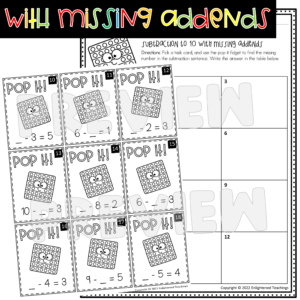 POP IT | Bubble POP Subtraction to 10 Task Cards & Worksheets | Math ...