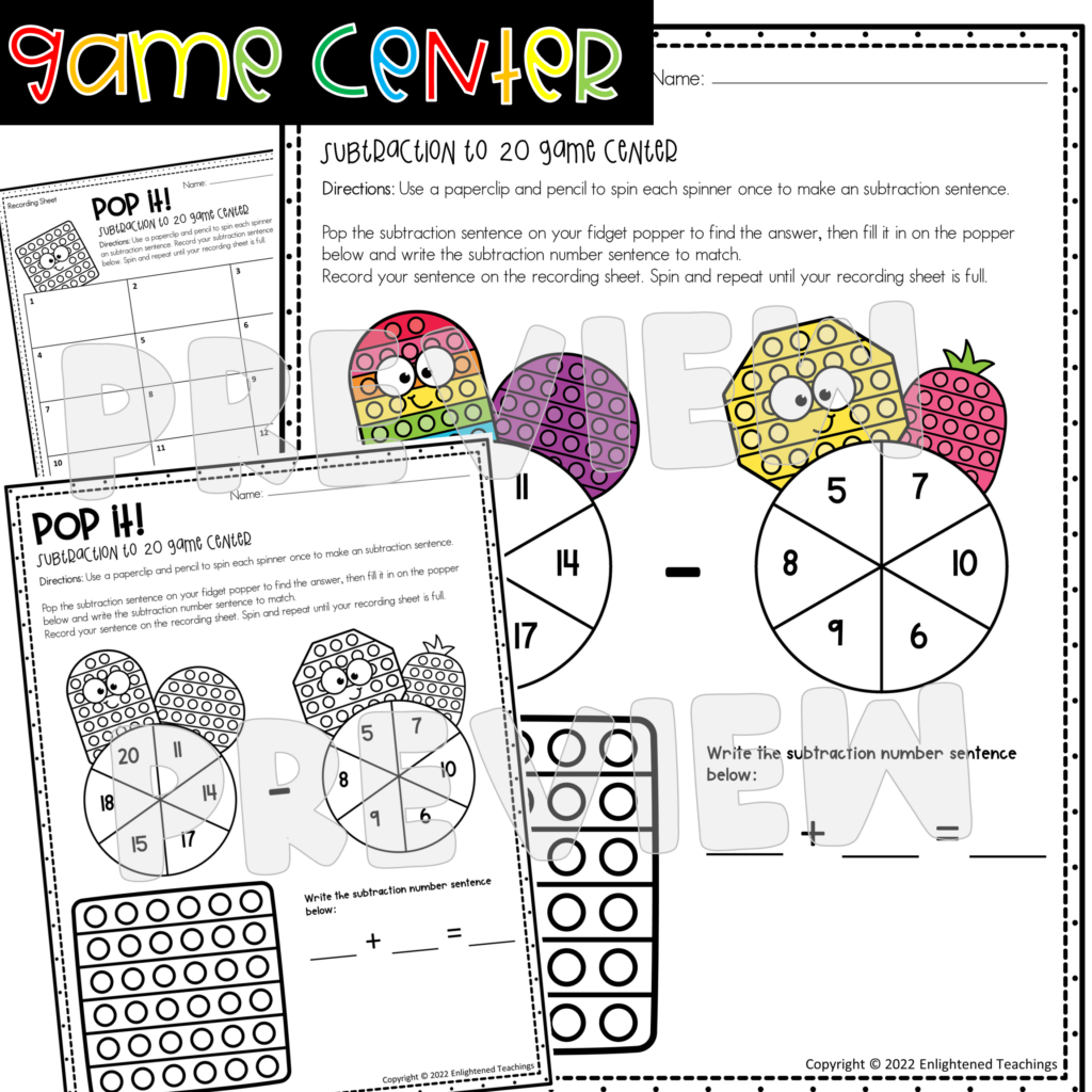 POP IT Addition and Subtraction to 20 Bubble POP Fidget Popper BUNDLE ...