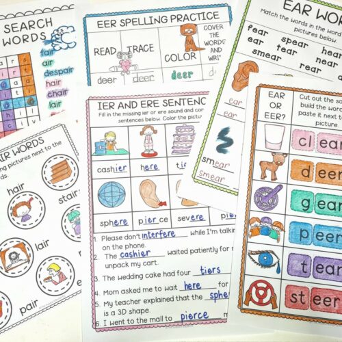 AIR, EAR, EER, IER AND ERE Sound Worksheet Bundle | Made By Teachers