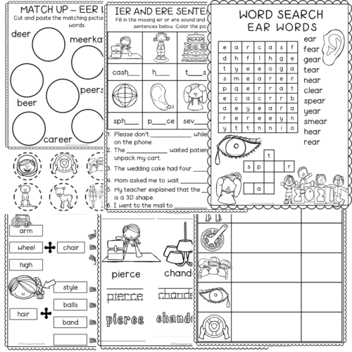 AIR, EAR, EER, IER AND ERE Sound Worksheet Bundle | Made By Teachers