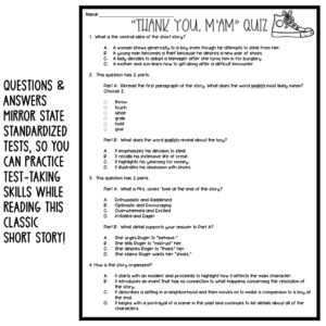 Thank You Ma'am Quiz Langston Hughes Short Stories Reading ...