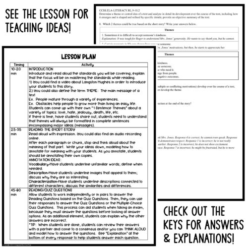 Thank You Ma'am Quiz Langston Hughes Short Stories Reading ...