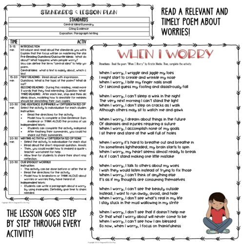 Analyzing Poems Worksheet Pack Poetry about Worries One Sentence ...
