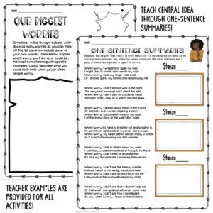 Analyzing Poems Worksheet Pack Poetry about Worries One Sentence ...