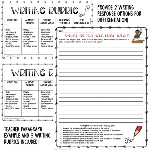 Analyzing Poems Worksheet Pack Poetry about Worries One Sentence ...