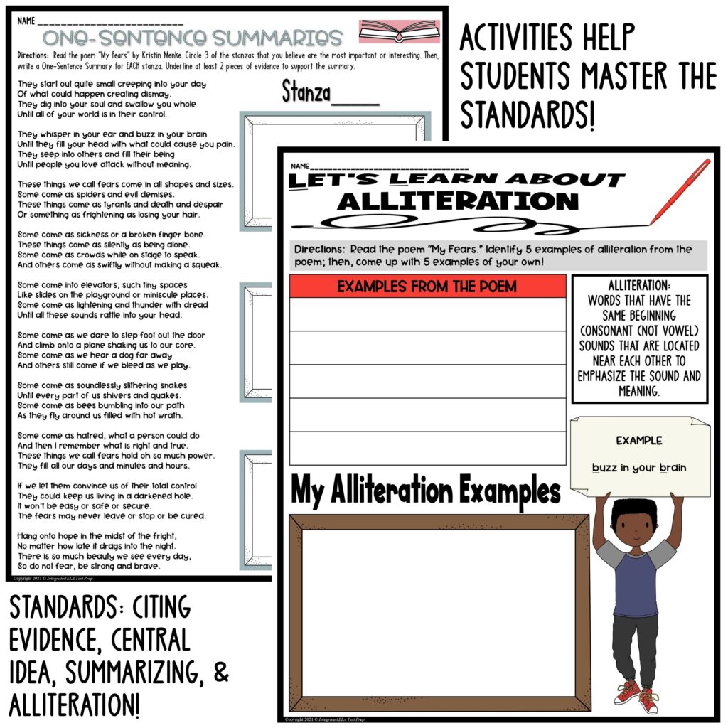 Kid Poetry Activities Worksheets Alliteration Middle School Poem about ...