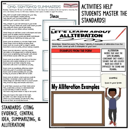 Kid Poetry Activities Worksheets Alliteration Middle School Poem about ...