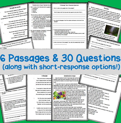 RL.6.4 - Tone and Mood: 6 Passages with 30 Questions! | Made By Teachers
