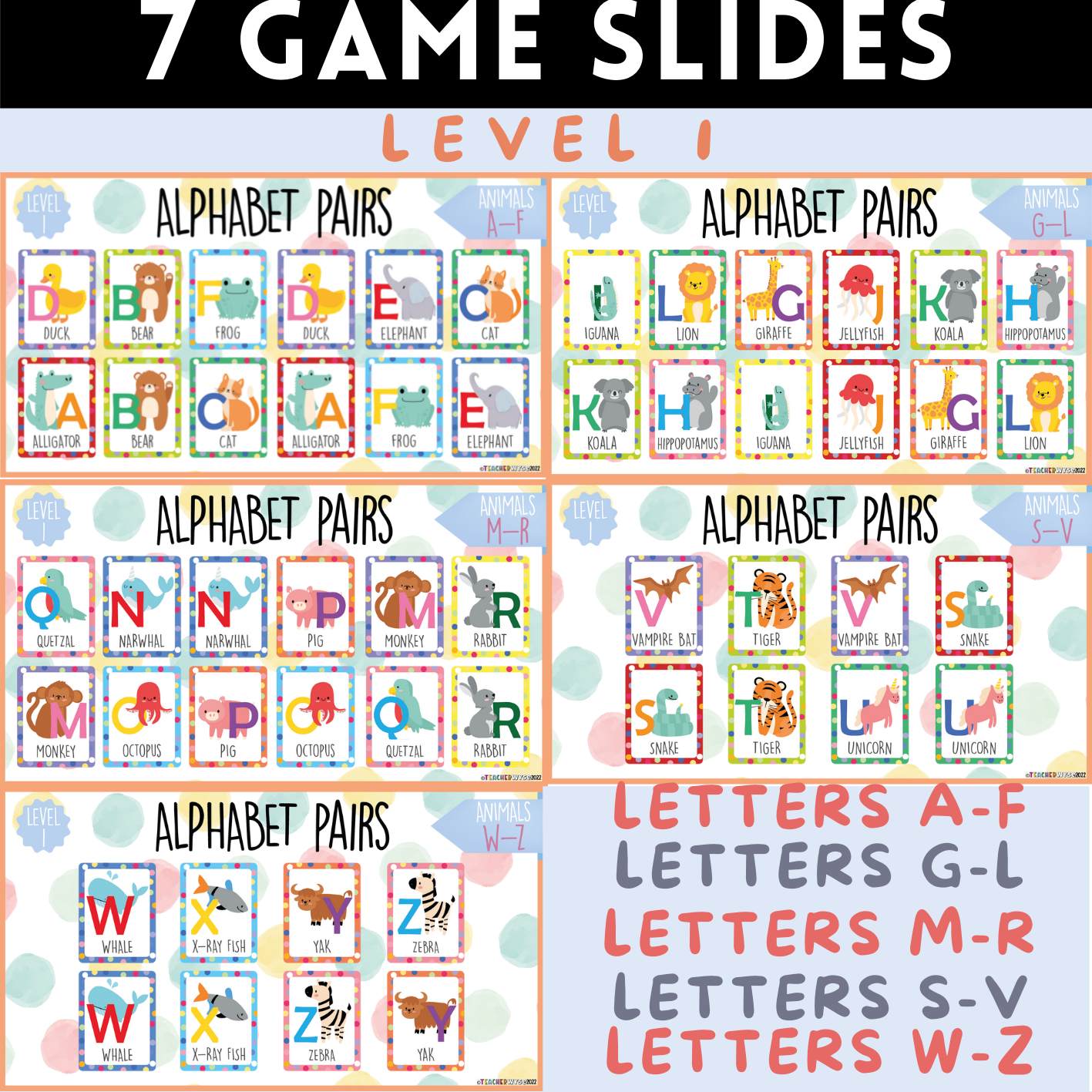 Digital Pairs for PowerPoint | Alphabet A-Z Animals | Cute Interactive ...