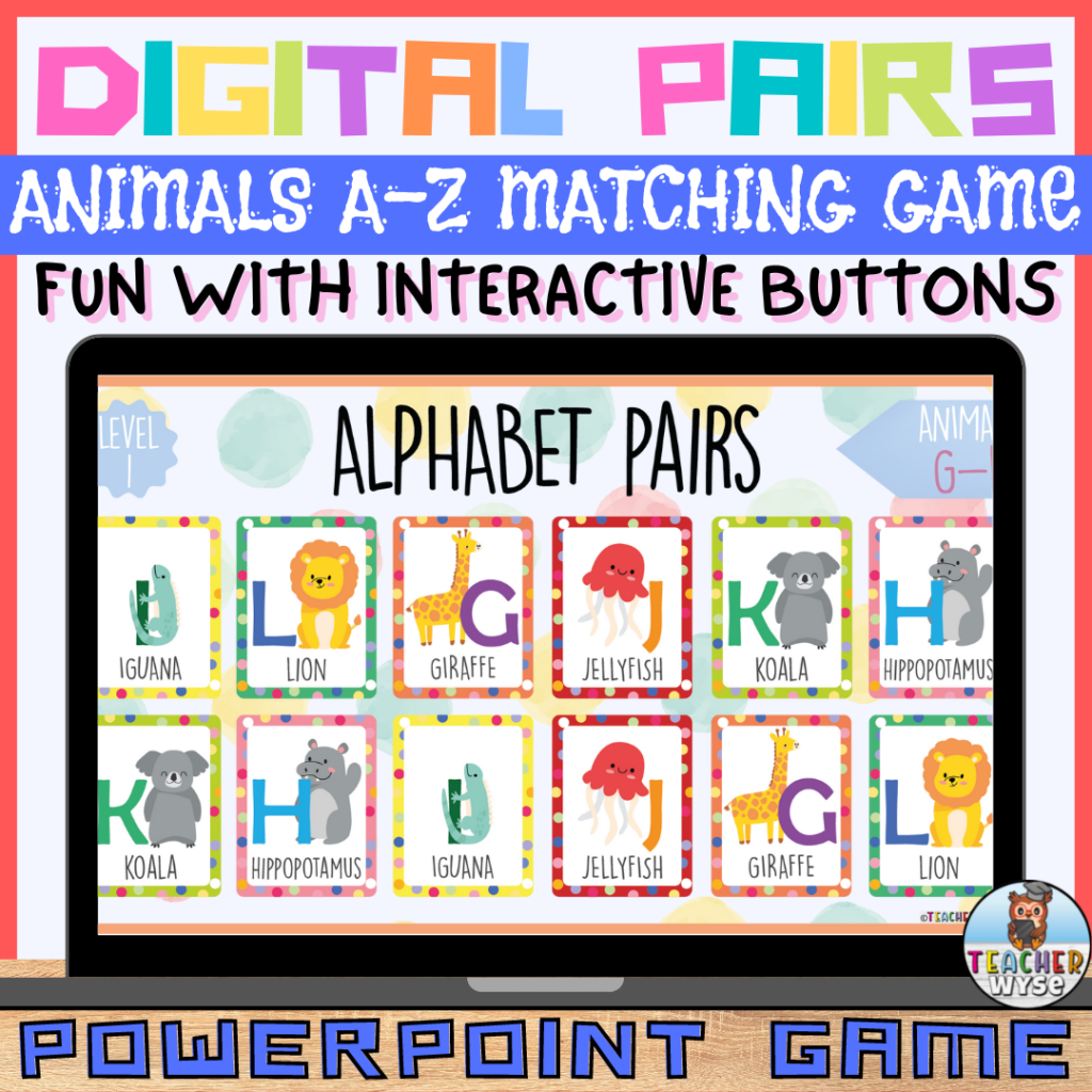 Digital Pairs for PowerPoint | Alphabet A-Z Animals | Cute Interactive ...