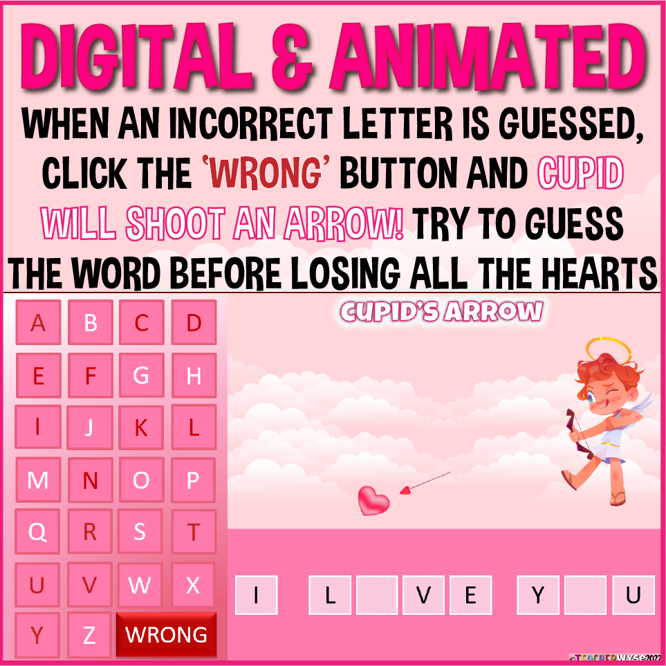 Valentines Day Hangman Cupid's Arrow | Kid Friendly Hangman for ...