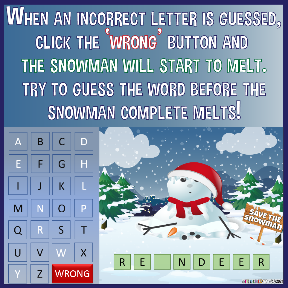 Save The Snowman | Christmas Activity | Digital Hangman Game ...