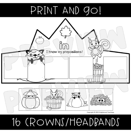 Fall Preposition Crowns Headbands - Fall Positional Word Hats | Made By ...