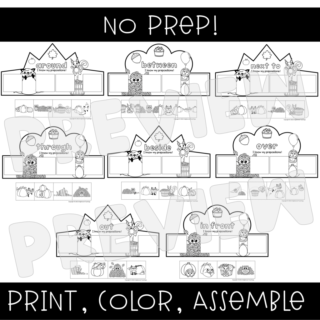 Fall Preposition Crowns Headbands - Fall Positional Word Hats | Made By ...