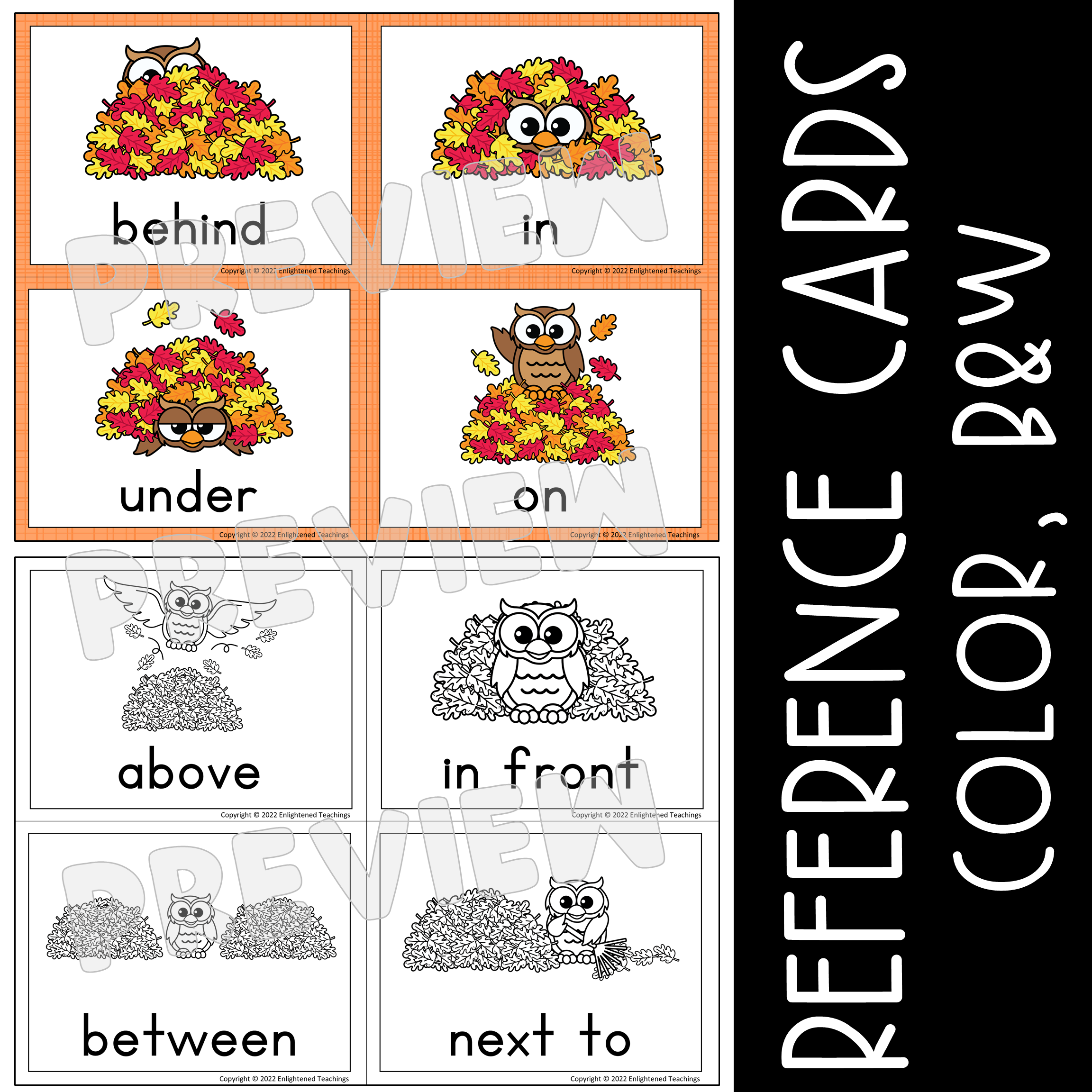 Fall Prepositions Adapted Book Interactive Booklet Flash Cards - Owl ...