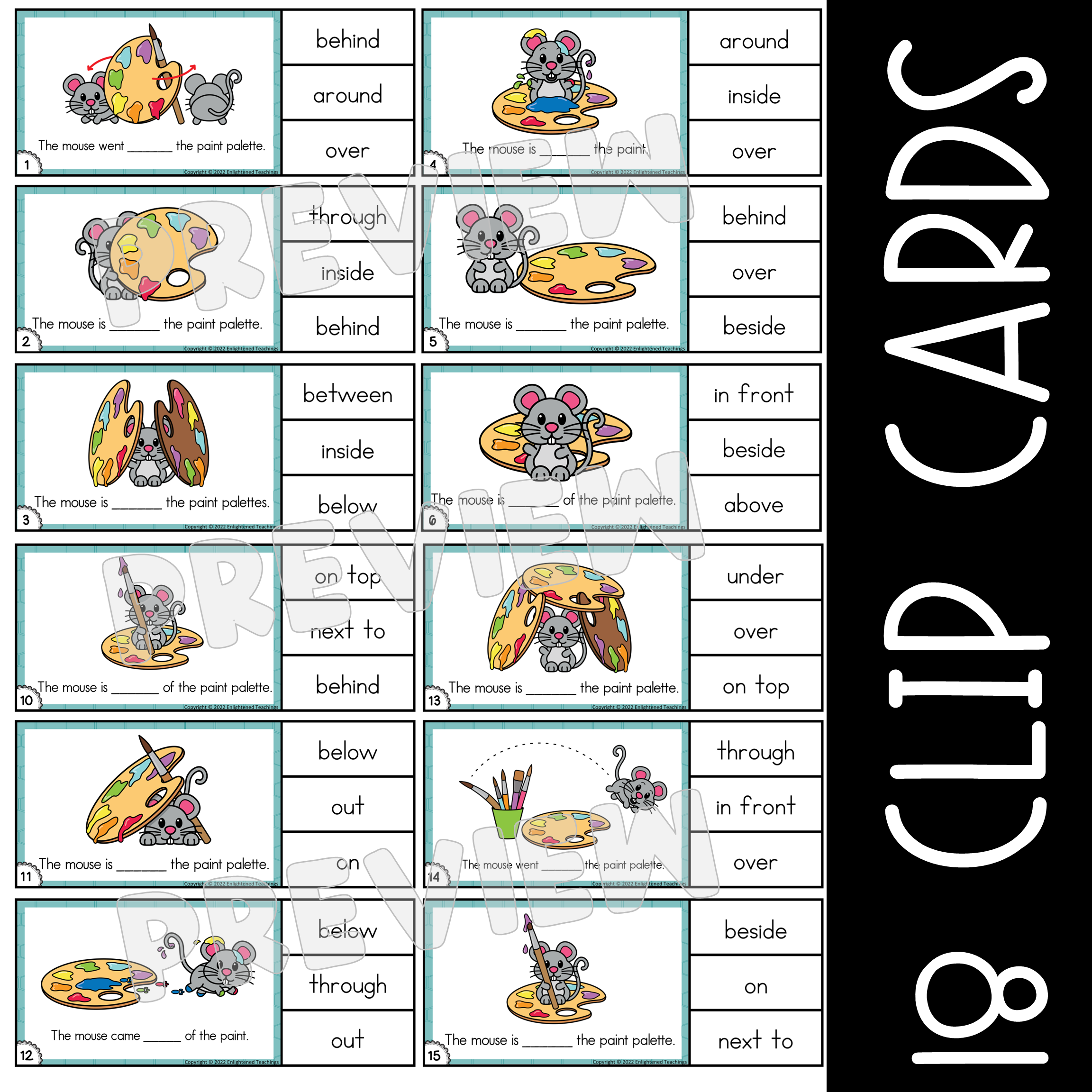 School Preposition Clip Cards Positional Words Prepositions of Place ...
