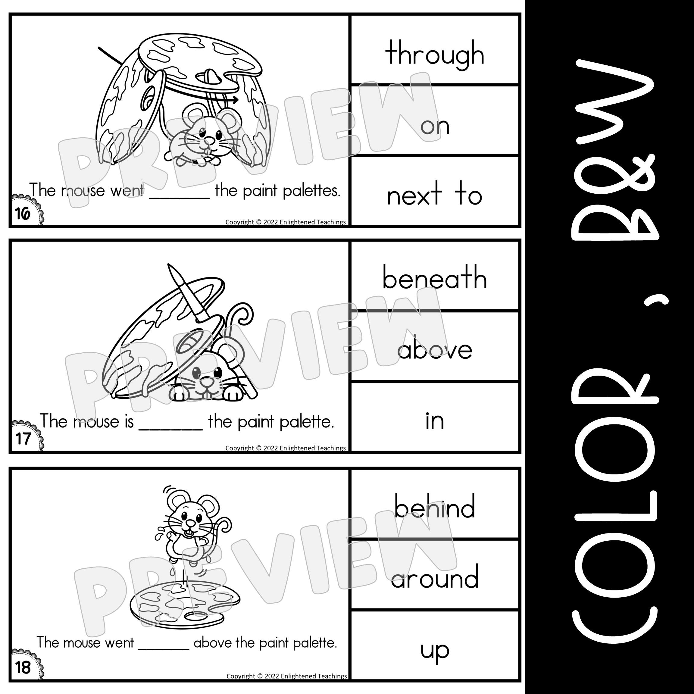 School Preposition Clip Cards Positional Words Prepositions of Place ...