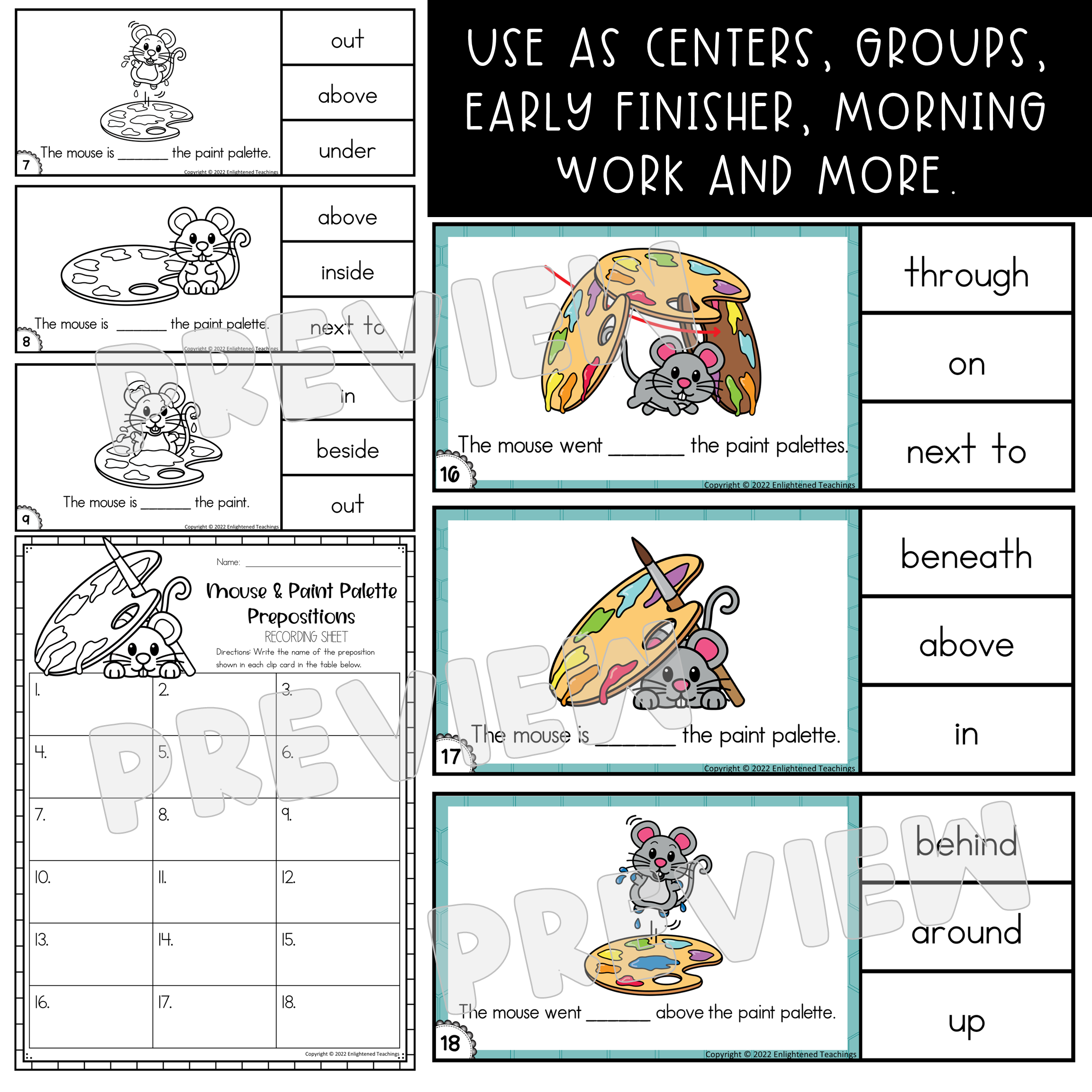 School Preposition Clip Cards Positional Words Prepositions of Place ...