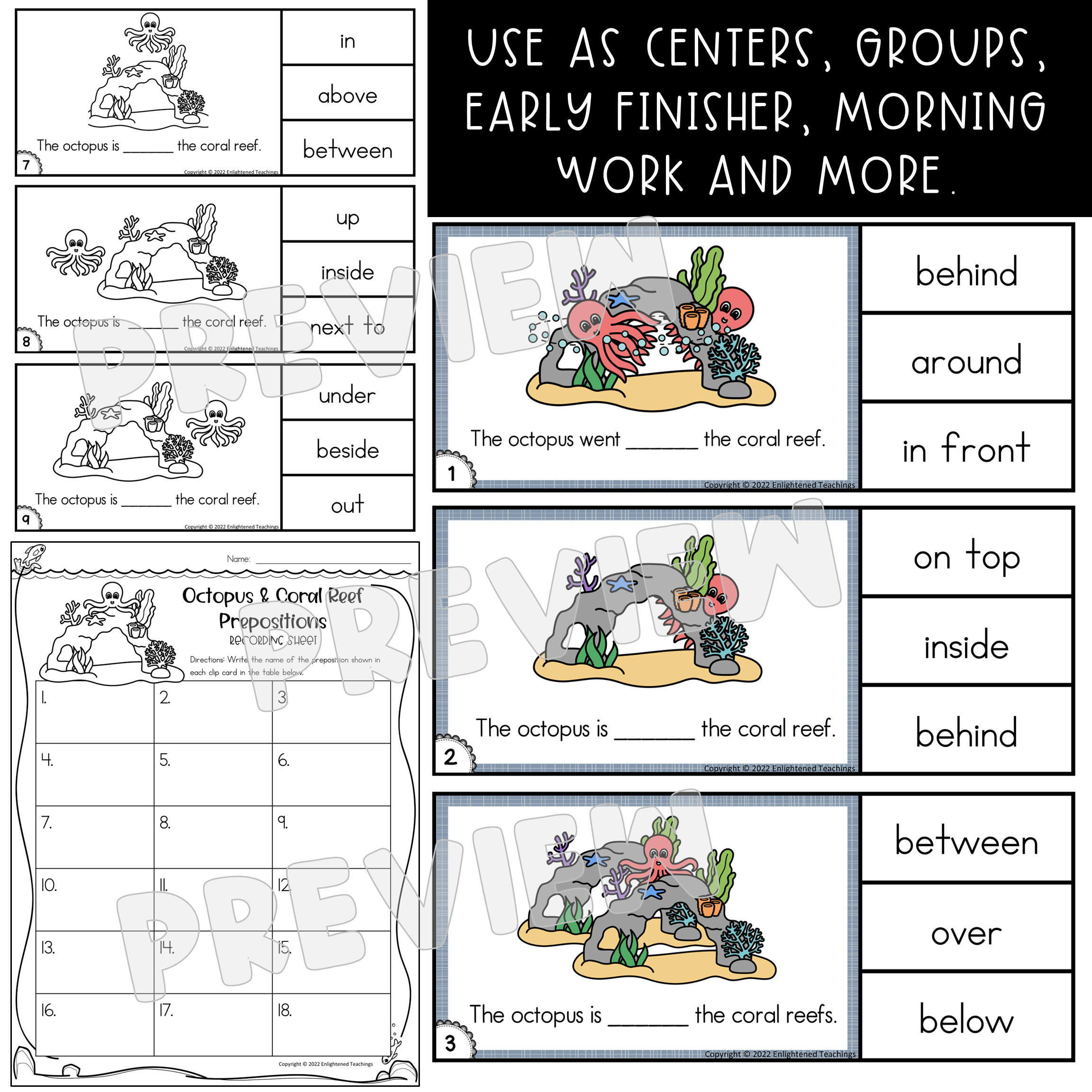 Summer Preposition Clip Cards Positional Words Prepositions of Place ...