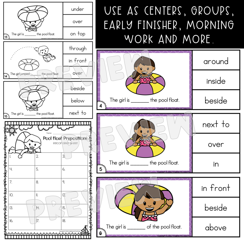 Summer Preposition Clip Cards Positional Words Prepositions of Place ...