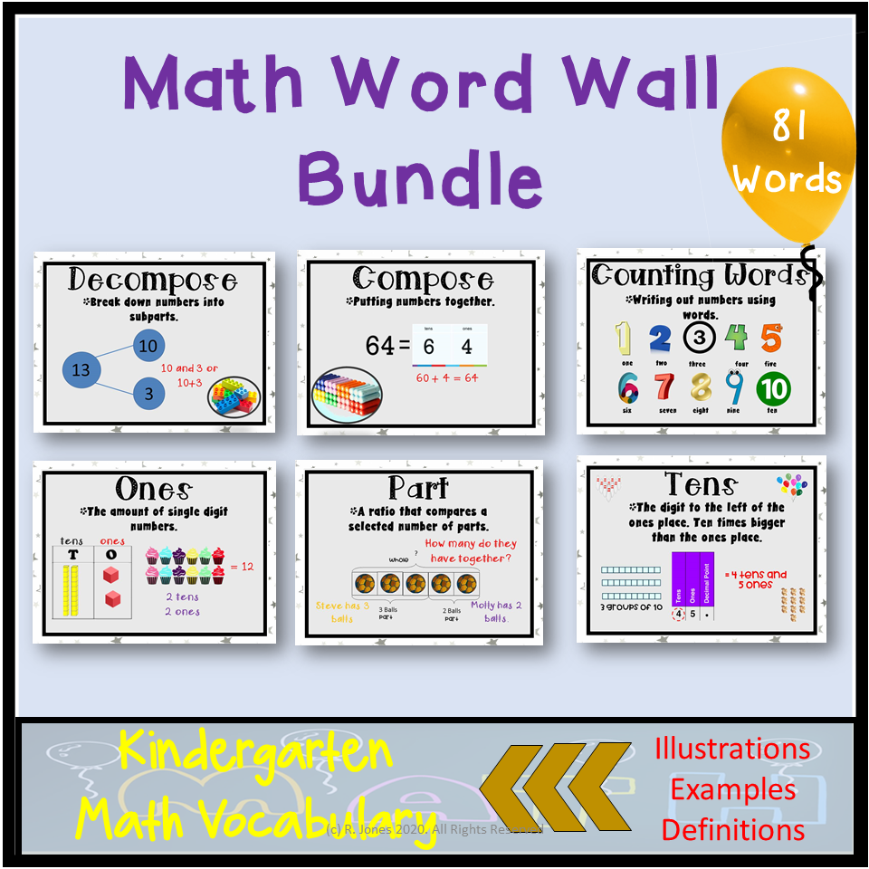 Word Wall Vocab Posters Math Kindergarten 81 Words Posters