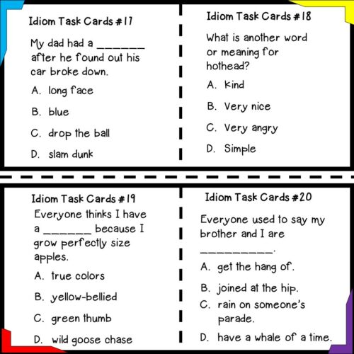 90 Common Idiom Posters and 40 Task Cards| 2nd-6th Grade | Paper ...