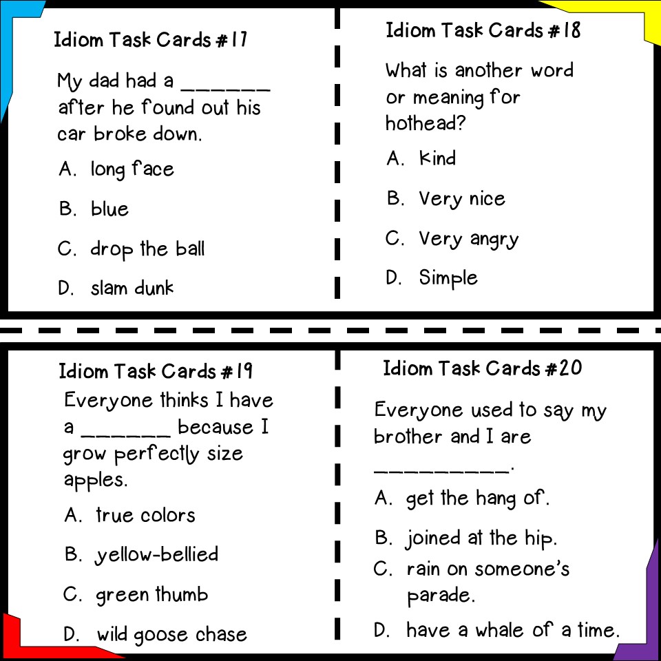 90 Common Idiom Posters and 40 Task Cards| 2nd-6th Grade | Paper ...