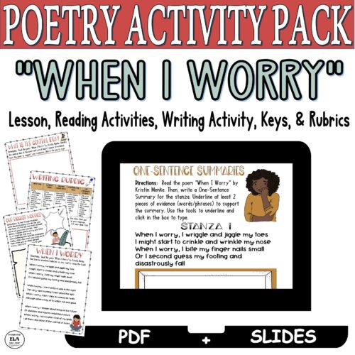 Analyzing Poems Worksheet Poetry Worries One Sentence Summaries | Made ...