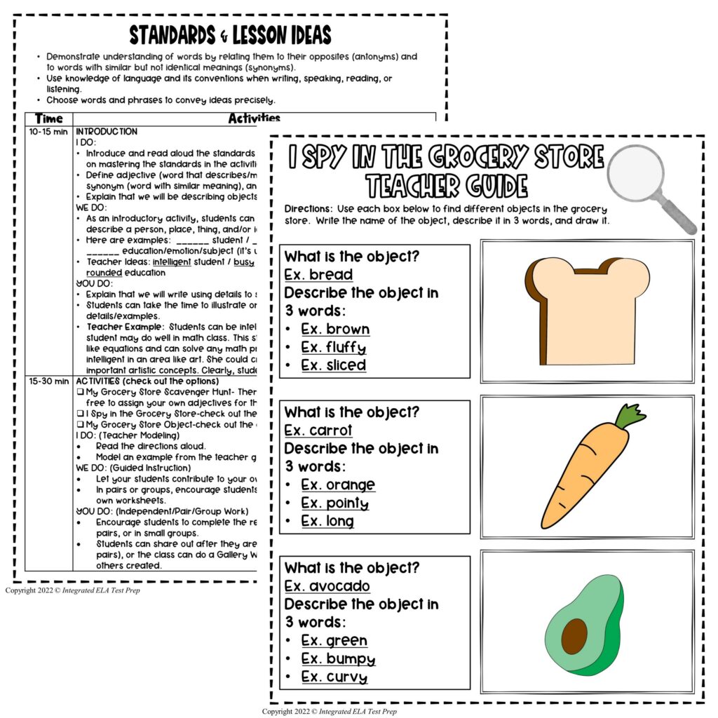 My Grocery Store Scavenger Hunt Antonyms Adjectives Worksheets ...